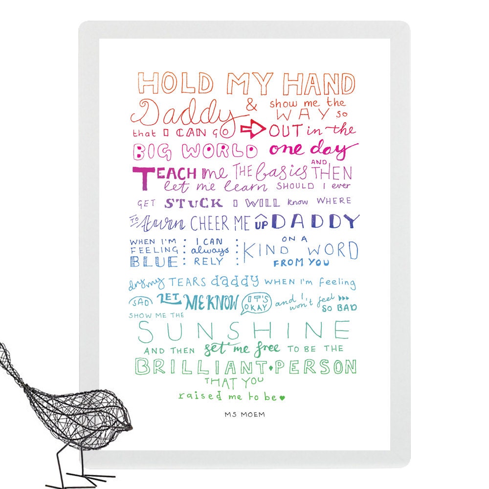 Hold My Hand Daddy Hand-Lettered Poem Print Calligraphy | Etsy