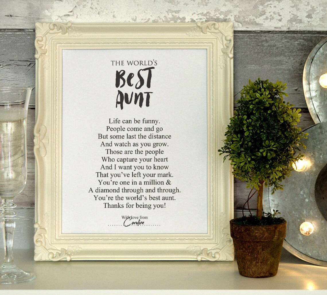 Aunt gift poem printable instant download words of | Etsy