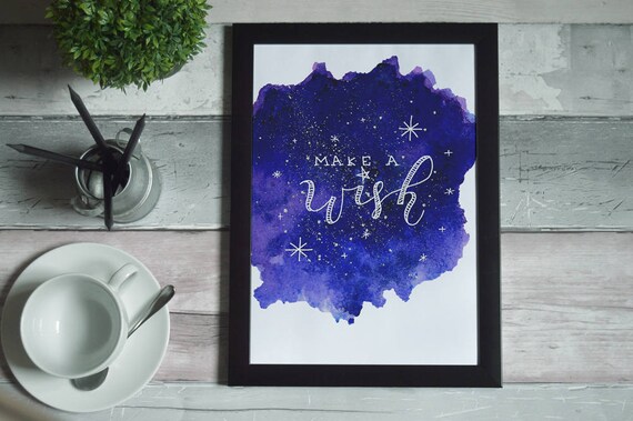 Watercolor Galaxy Poster Print Printable Make A Wish | Etsy