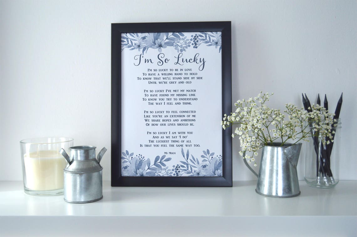 Printable Lucky Wedding Poem | Something Blue Keepsake | DIY Poem Art ...