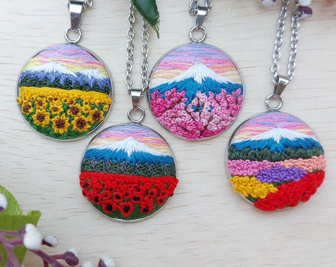 Landscape Embroidered Necklace, Scenery Hand Embroidery Pendants ...
