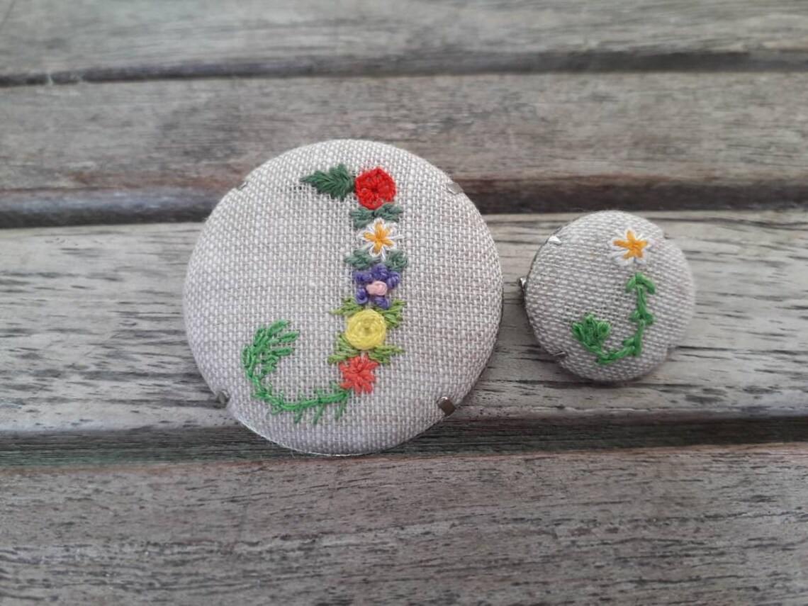 Set of 2 Hand Embroidery Brooch Initial Embroidery Brooch - Etsy