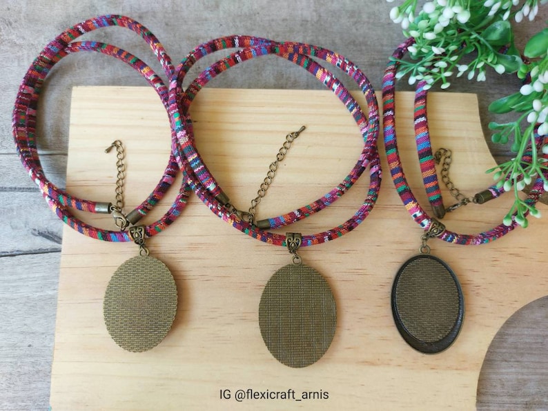 Oval Embroidered Necklace Pendant, Hand Embroidery Jewelry, Handmade ...