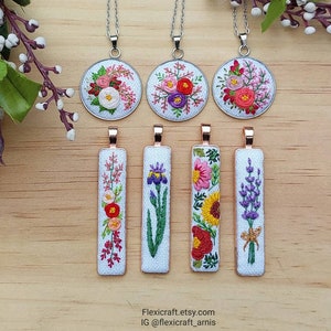 Small Embroidered Necklace, Hand Embroidery Pendants, Handmade Jewelry ...