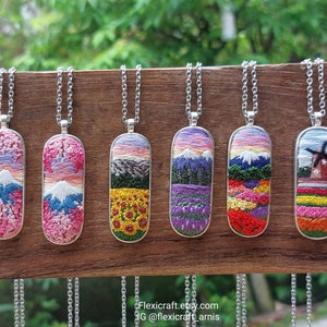 Landscape Embroidered Necklace, Scenery Hand Embroidery Pendants ...