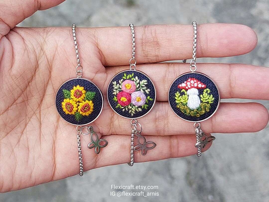 Embroidered Bracelet Floral Embroidery Bracelet Adjustable - Etsy