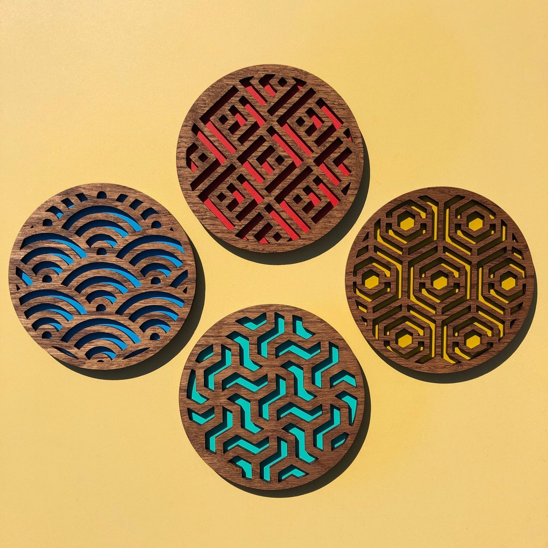 Geometric Wooden Coasters | Mid Century Modern Design - Etsy