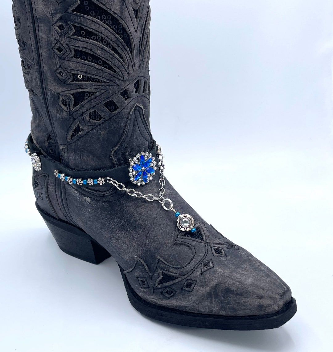 Boot Bling With Blue Rhinestone and Chain - Etsy