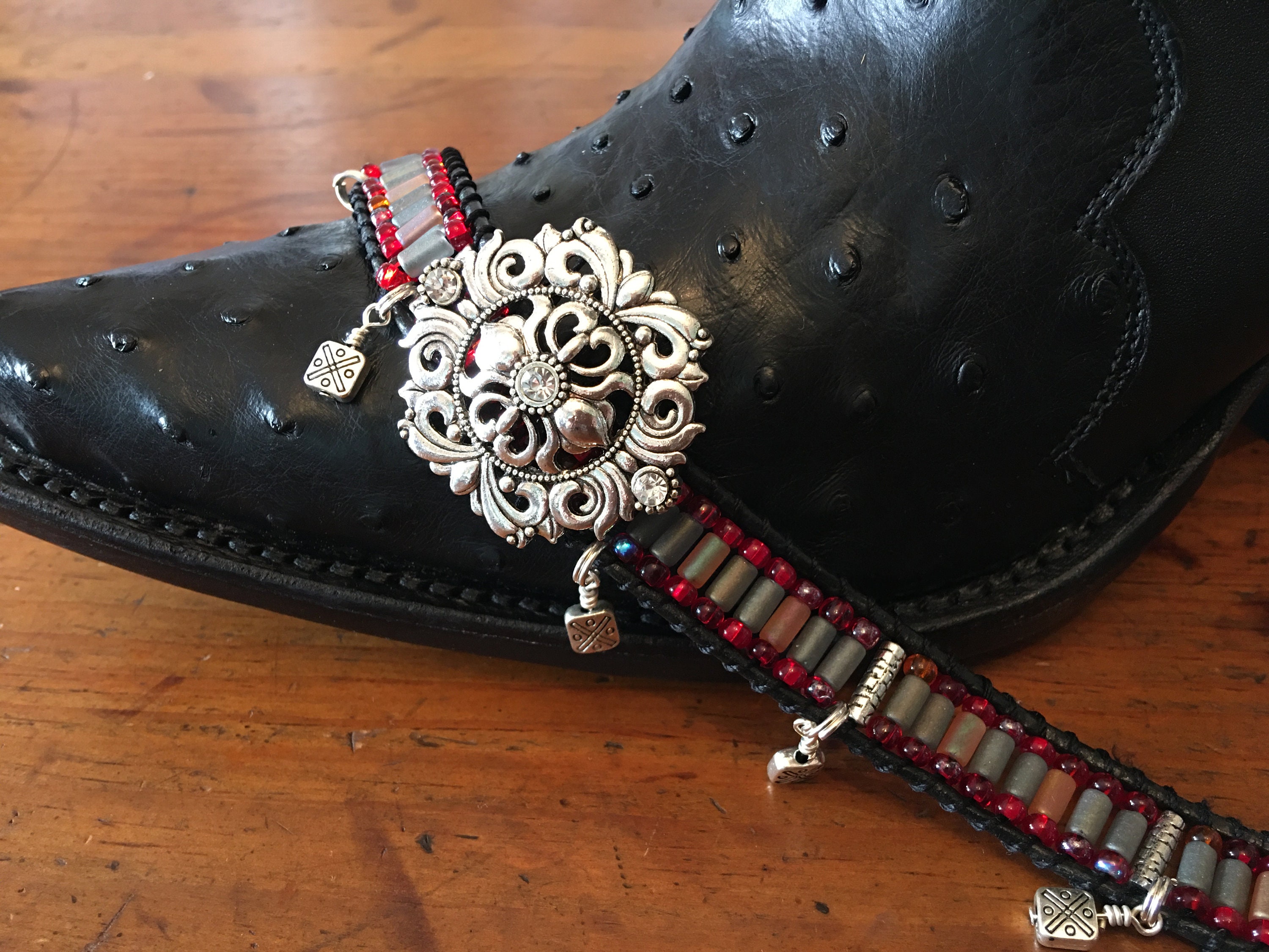 Beaded Boot Strap With Large Medallion - Etsy
