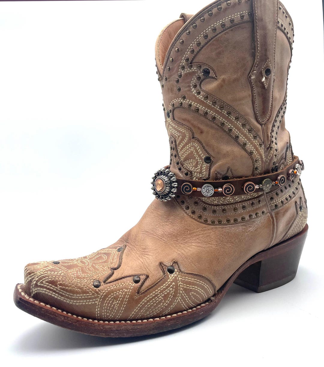 Brown Boot Strap With Large Amber Rhinestone Ornament - Etsy