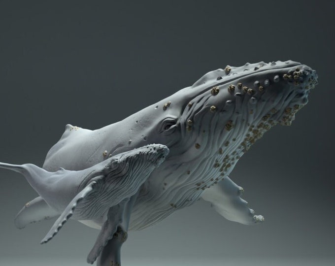 Humpback Whale With Calf - 3D Printed - Miniature - Figurine ...