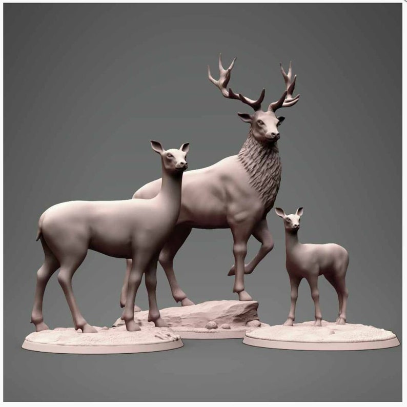 Deer Family Doe Stag and Fawn Forest Creature 3D - Etsy