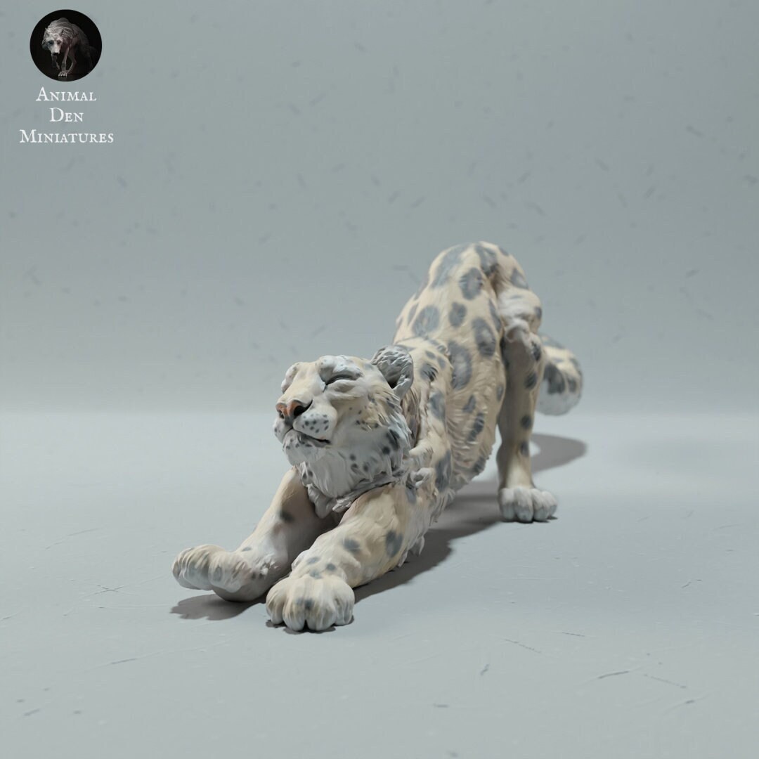 Snow Leopard Stretching 3D Printed Miniature Figurine Sculpture DIY ...