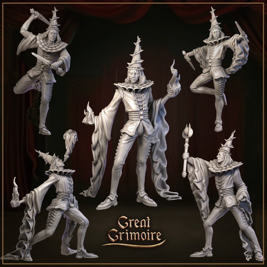 Harlequin Jesters 5 Poses Behind the Crimson Curtain Designed by Great ...