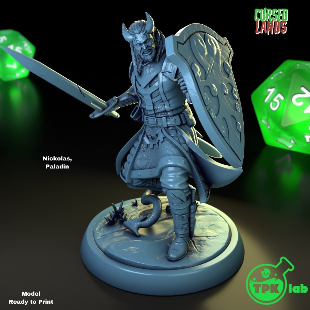 Nickolas - Tiefling Paladin - 3D Printed Miniature Designed by TPK Labs ...