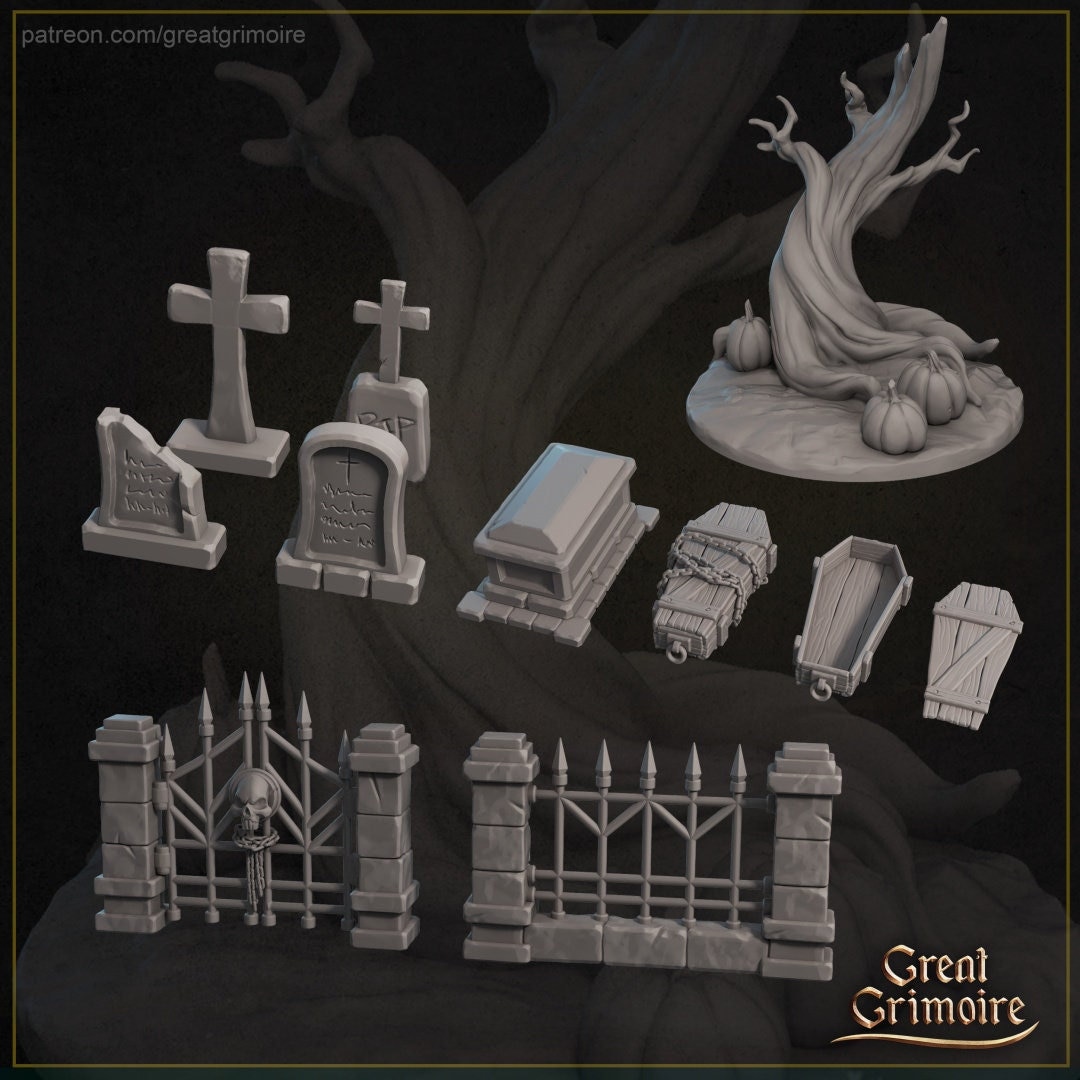 Cemetary Terrain Spooky Halloween Designed by Great Grimoire 3D Printed ...