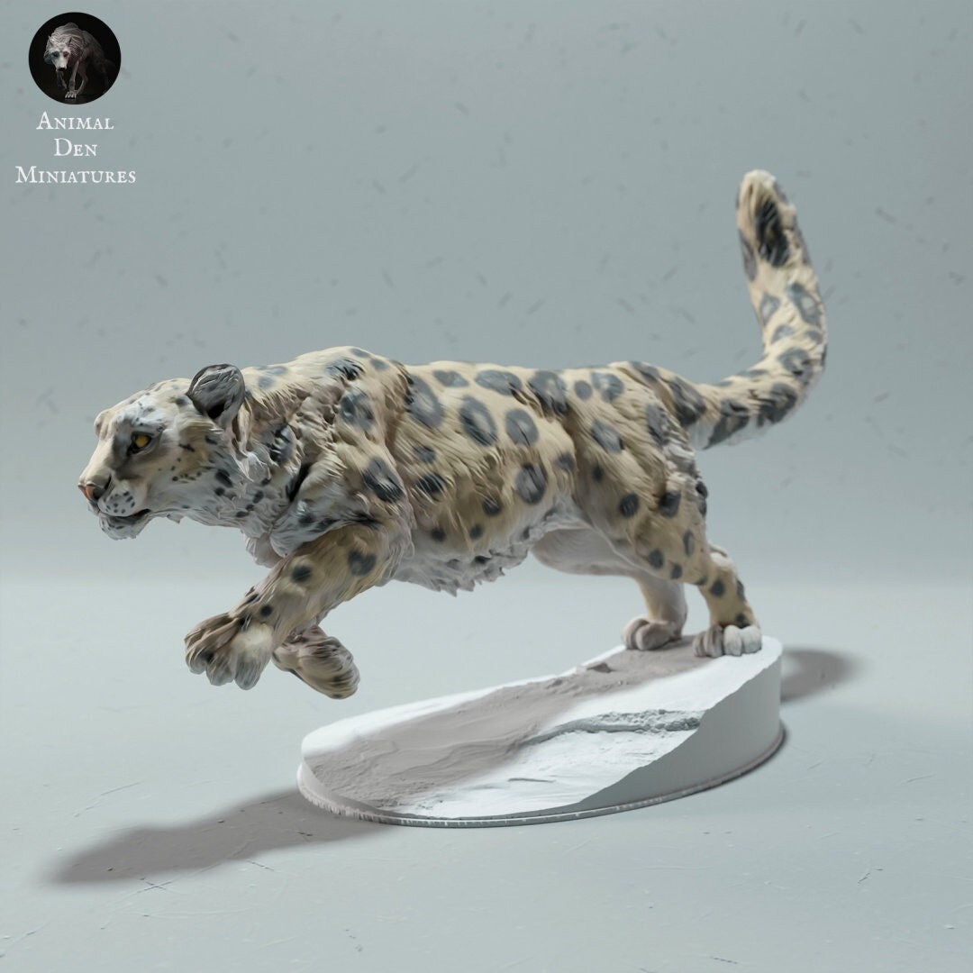 Snow Leopard Running 3D Printed Miniature Figurine Sculpture DIY Paint ...