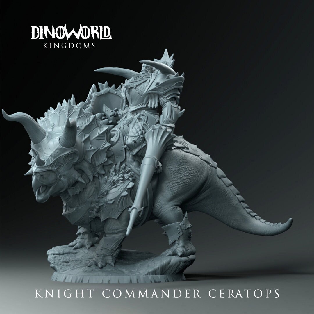 Knight Commander Mounted on Triceratops Dinosaur 3D Printed Miniature ...