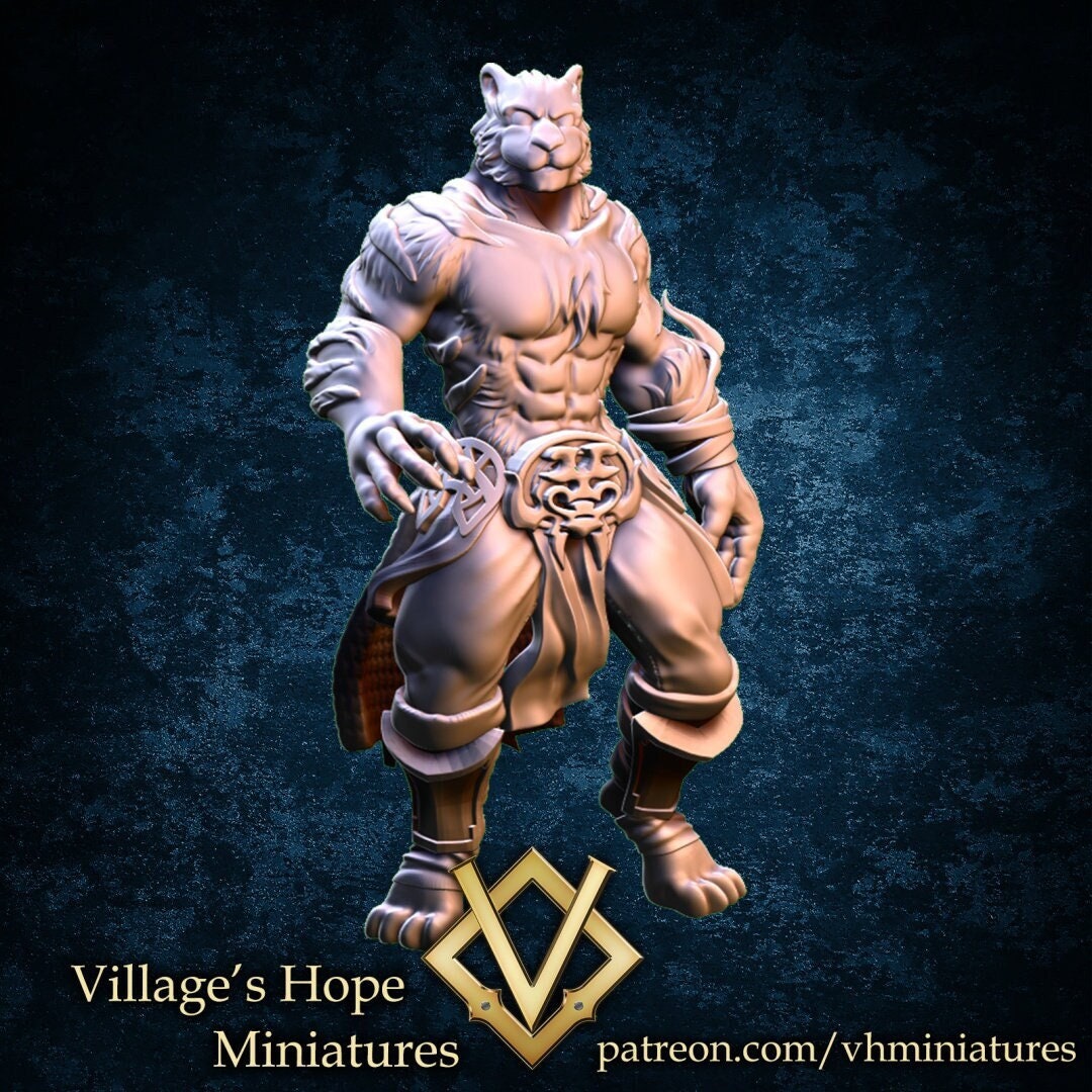 Tiger Beastman Pugilist - Monk - Village's Hope Miniatures - 3D Printed ...