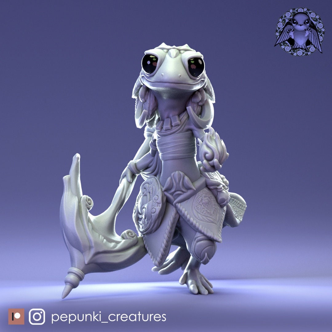 Gecko Mage - Pepunki Creatures - 3D Printed Miniature - Gaming ...