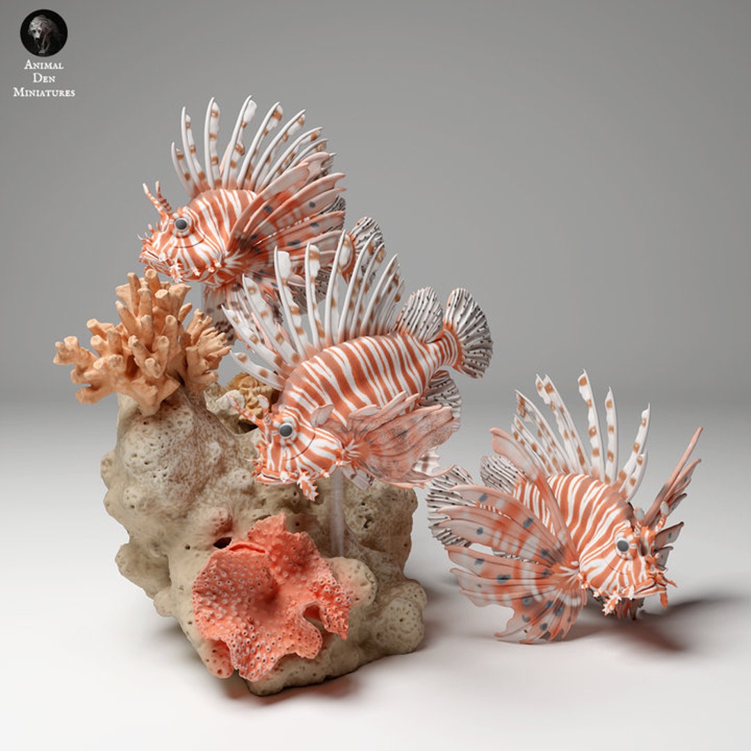 Red Lionfish 3D Printed Miniature Designed by Animal Den Sculpture ...