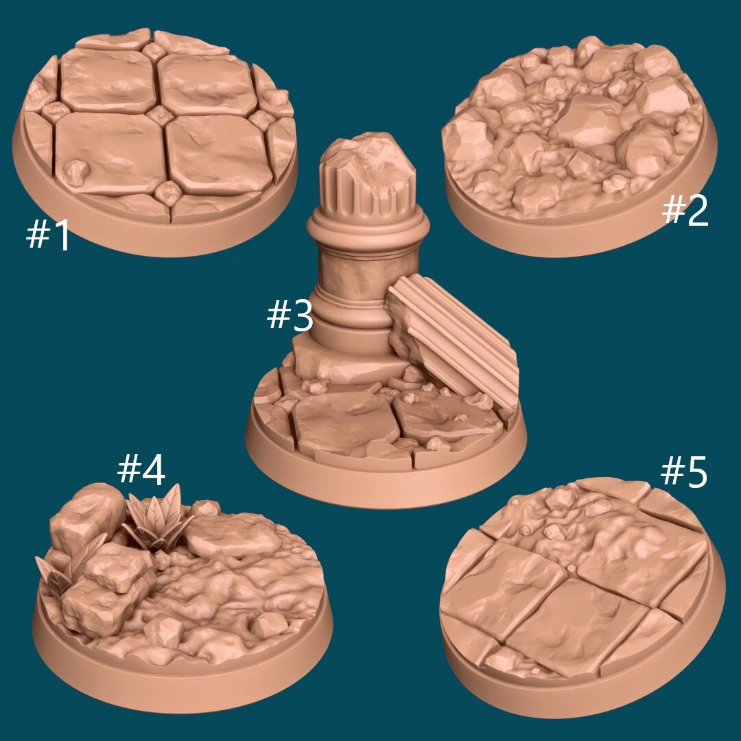Ruins Bases 5 Styles 3D Printed Miniature Designed by Awkward Penguin's ...