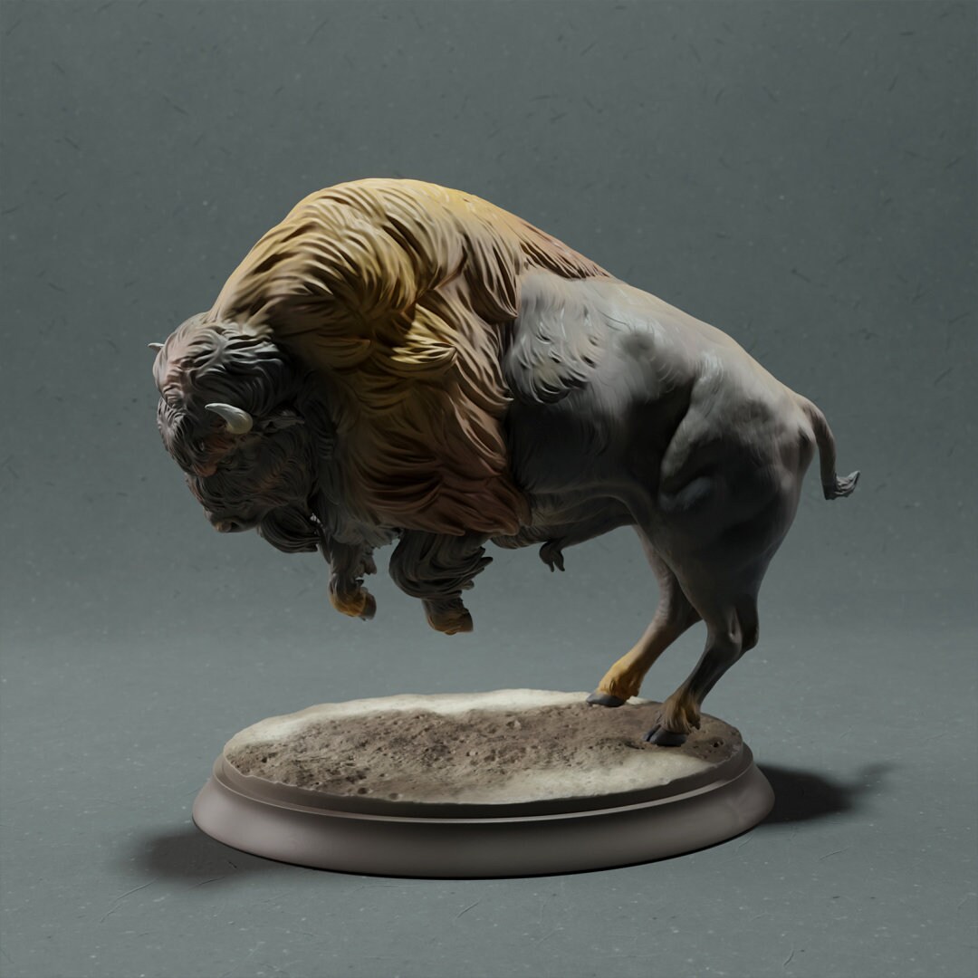 American Bison Charging 3D Printed Miniature Figurine Sculpture DIY ...