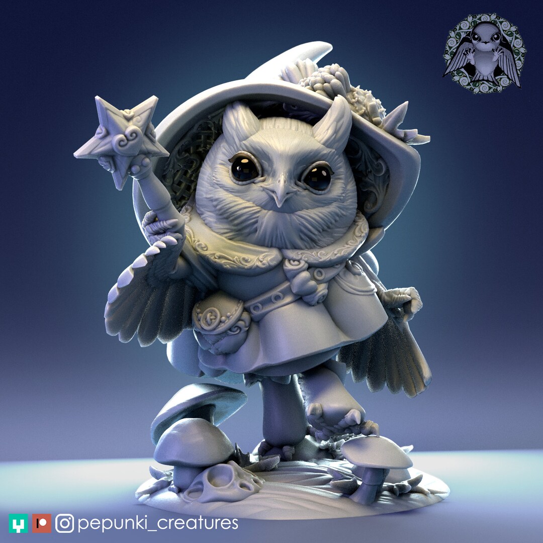 Owl Mage - Pepunki Creatures - 3D Printed Miniature - Gaming - Display ...