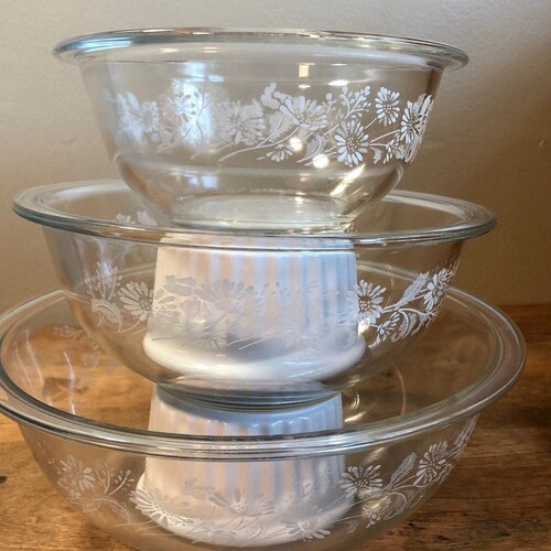 Vintage Pyrex Mixing Bowl Set Colonial Mist Clear Bowls - Etsy