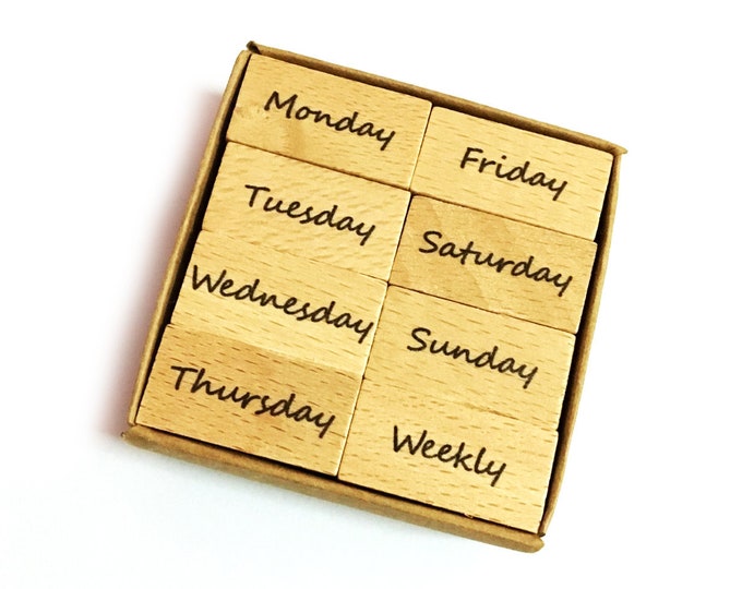 Set of 8 Week Stamp, Weekly Wooden Stamp, Rubber Stamp, Wood Stamp ...