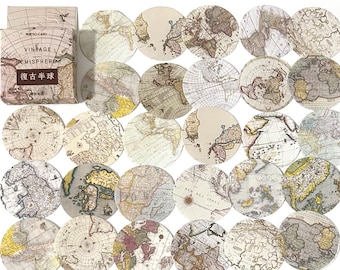 40 Pcs Vintage World Map Washi Sticker, Retro Globe Sticker Pack ...