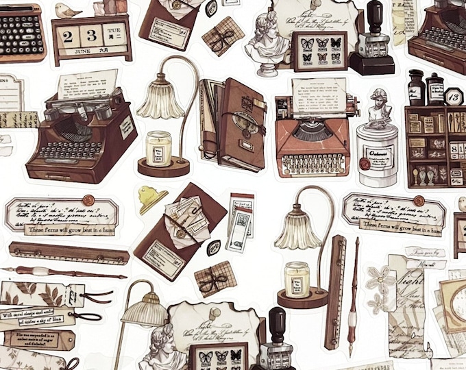 60 Pcs Writing Tools Large Washi Sticker, Retro Typewriter Sticker Pack ...