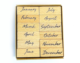 Set of 12 Month Stamp, Months of the Year Wooden Stamp, Rubber Stamp ...