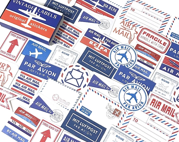 60 Pcs Airmail Sticker, Par Avion Stamp Sticker, Postal, Scrapbook ...