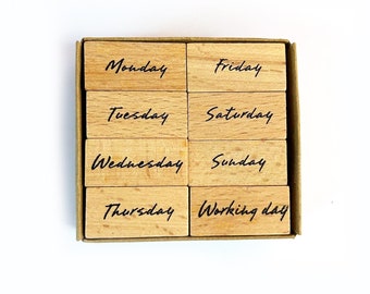 Set of 12 Month Stamp, Months of the Year Wooden Stamp, Rubber Stamp ...