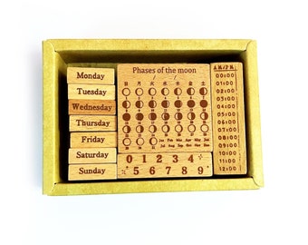 Set of 8 Week Stamp, Weekly Wooden Stamp, Rubber Stamp, Wood Stamp ...