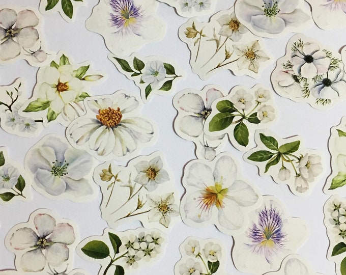 45 Pcs White Flowers Watercolor Sticker Scrapbook Journal - Etsy