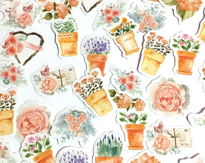 45 Pcs Potted Plants Watercolor Sticker, Roses Sticker Flakes, Stickers ...