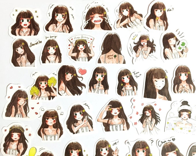 28 Pcs Cute Girls Sticker Expressions Sticker Flakesthank - Etsy