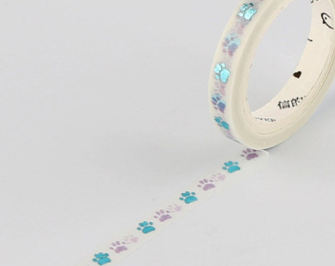 Animal Paws Blue Foil Washi Tape Skinny Washi Tape Washi - Etsy