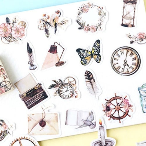 45 Pcs Retro Items Sticker Vintage Gears Sticker Flakes - Etsy