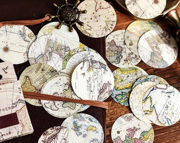 45 Pcs Vintage World Map Sticker Antique Map Stamp Sticker - Etsy