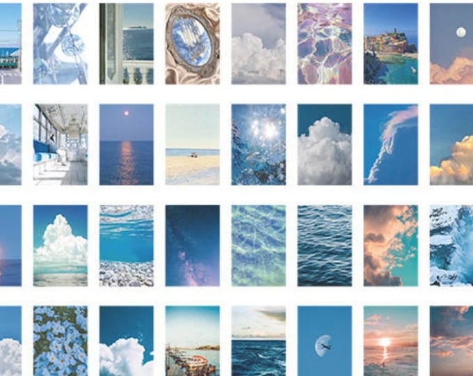 50 Pcs Blue Aesthetic Washi Sticker, Sticker Pad, Booklet, Travel ...
