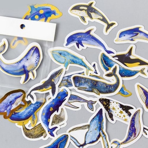 24 Pcs Whales Sticker Marine Whale Gold Foil Sticker Pack - Etsy