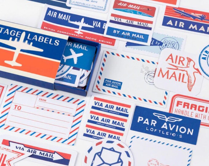 60 Pcs Airmail Sticker, Par Avion Stamp Sticker, Postal, Scrapbook ...