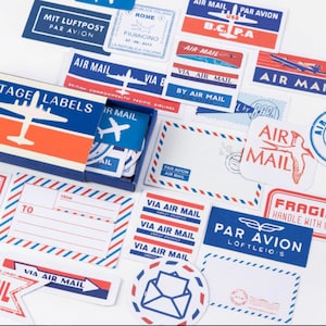 60 Pcs Airmail Sticker, Par Avion Stamp Sticker, Postal, Scrapbook ...