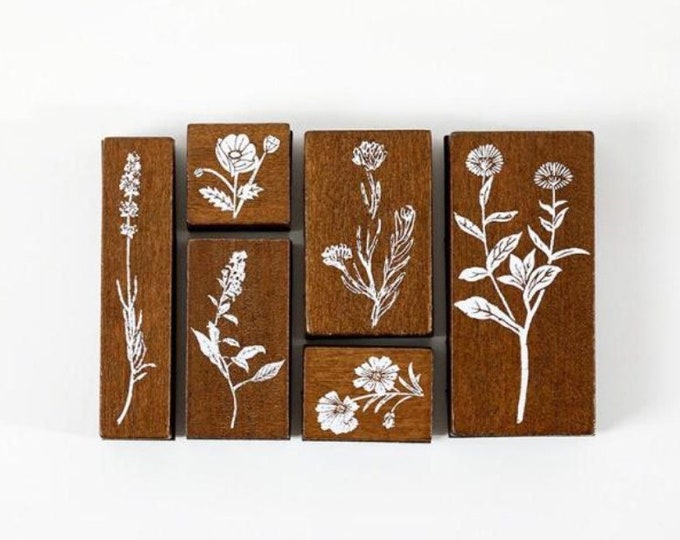 Set of 6 Botanicals Stamp, Flowers Wooden Stamp, Rubber Stamp, Wood ...