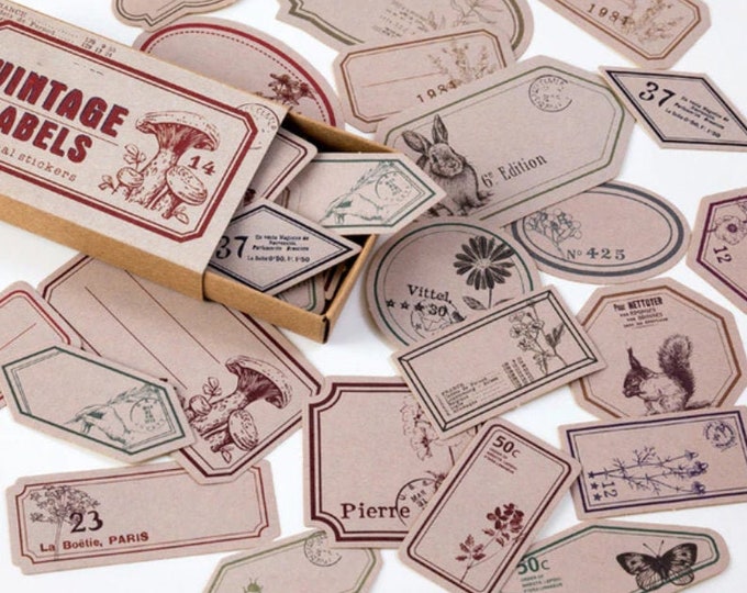 60 Pcs Vintage Labels Sticker Forest Animals Scrapbook Junk - Etsy
