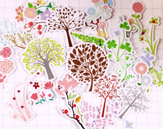 33 Pcs Plants Sticker, Tree Sticker Flakes, Plants Filofax Stickers ...