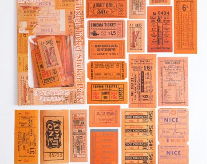 40 Pcs Orange Retro Tickets Washi Sticker, Coupons Sticker Flakes ...